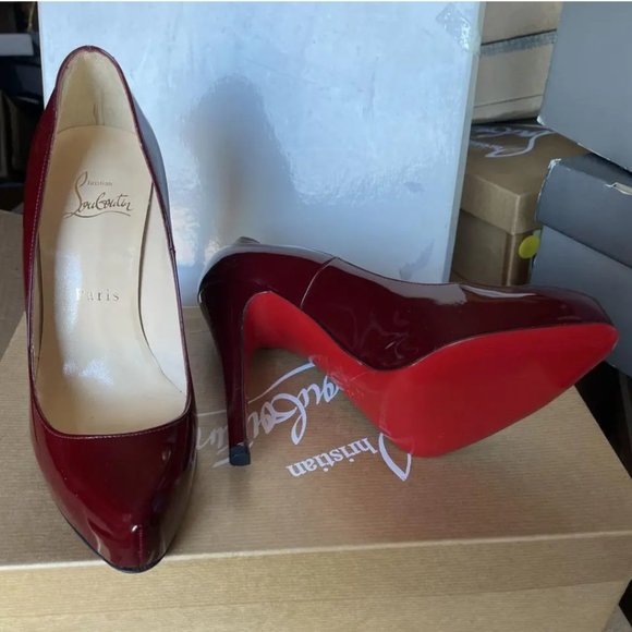 Christian Louboutin | Shoes | Christian Louboutin 36 555 Rolando Red Burgundy Patent Leather ...